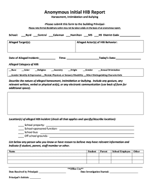 Fillable Online Anonymous HIB Reporting Form Fax Email Print - pdfFiller