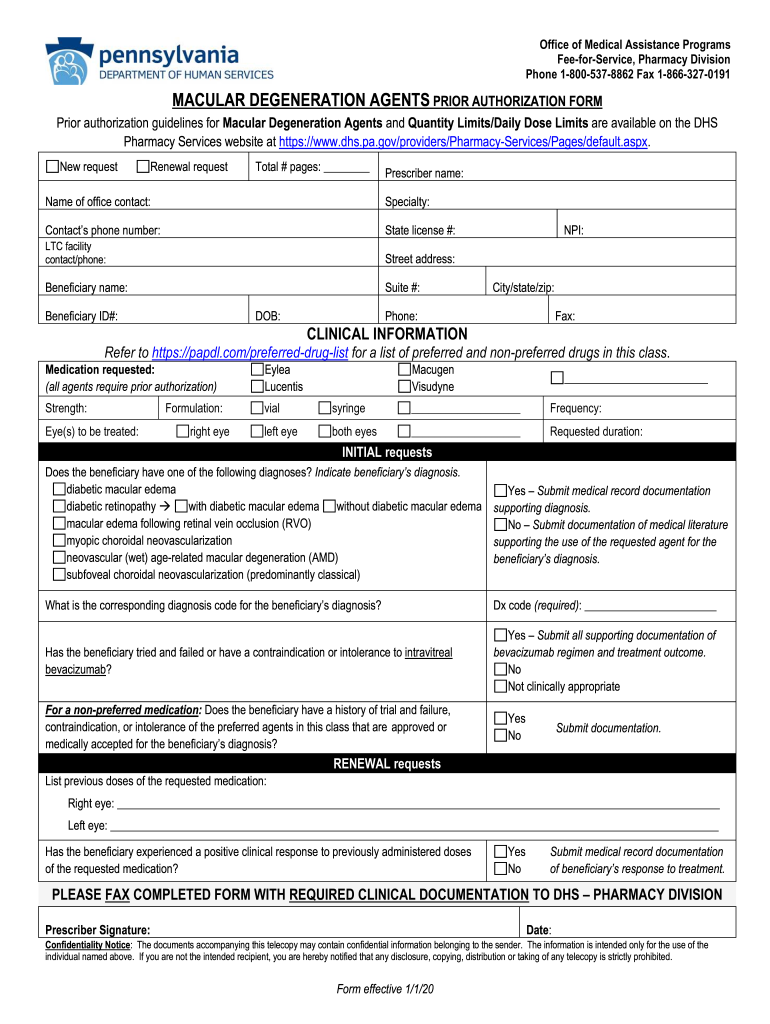 Fillable Online MACULAR DEGENERATION AGENTS PRIOR AUTHORIZATION FORM Macular ... Fax Email Print ...