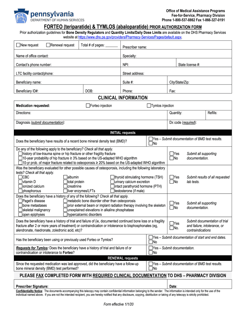 Fillable Online (teriparatide) & TYMLOS (abaloparatide) PRIOR ...