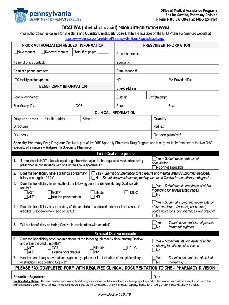Fillable Online OCALIVA (obeticholic acid) PRIOR AUTHORIZATION FORM Fax ...