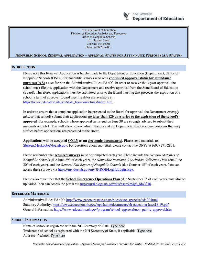 Fillable Online Nonpublic School Forms - NH Department of Education Fax Email Print - pdfFiller