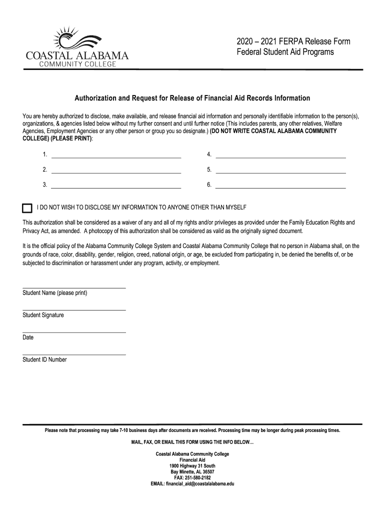 Fillable Online 2020 2021 FERPA Release Form Fax Email Print - pdfFiller