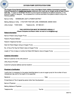 Fillable Online Oxygen Pump Certification Form - Kennebunk Light ...