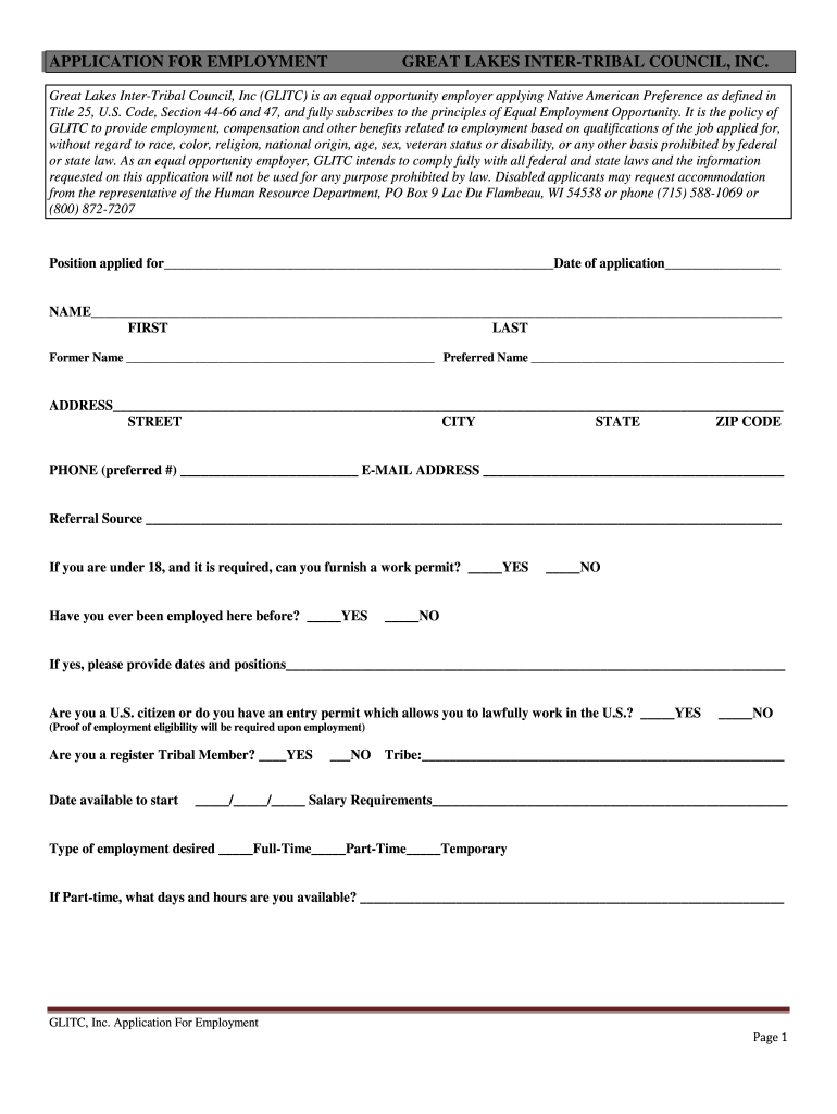 Fillable Online Great Lakes Inter-Tribal Council, Inc (GLITC) is an ...