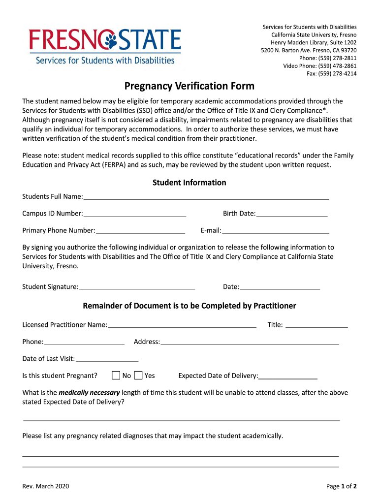 Fillable Online Pregnancy Verification Form. Pregnancy Verification ...