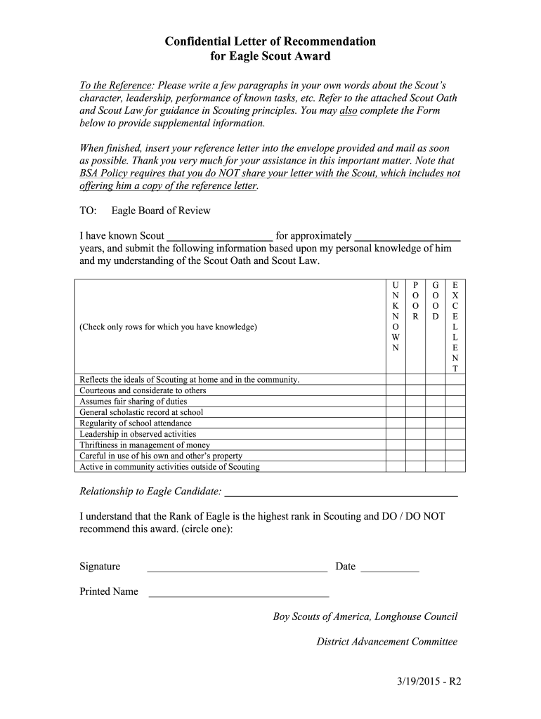 Fillable Online Free Eagle Scout Letter of Recommendation Template ... Fax Email Print - pdfFiller