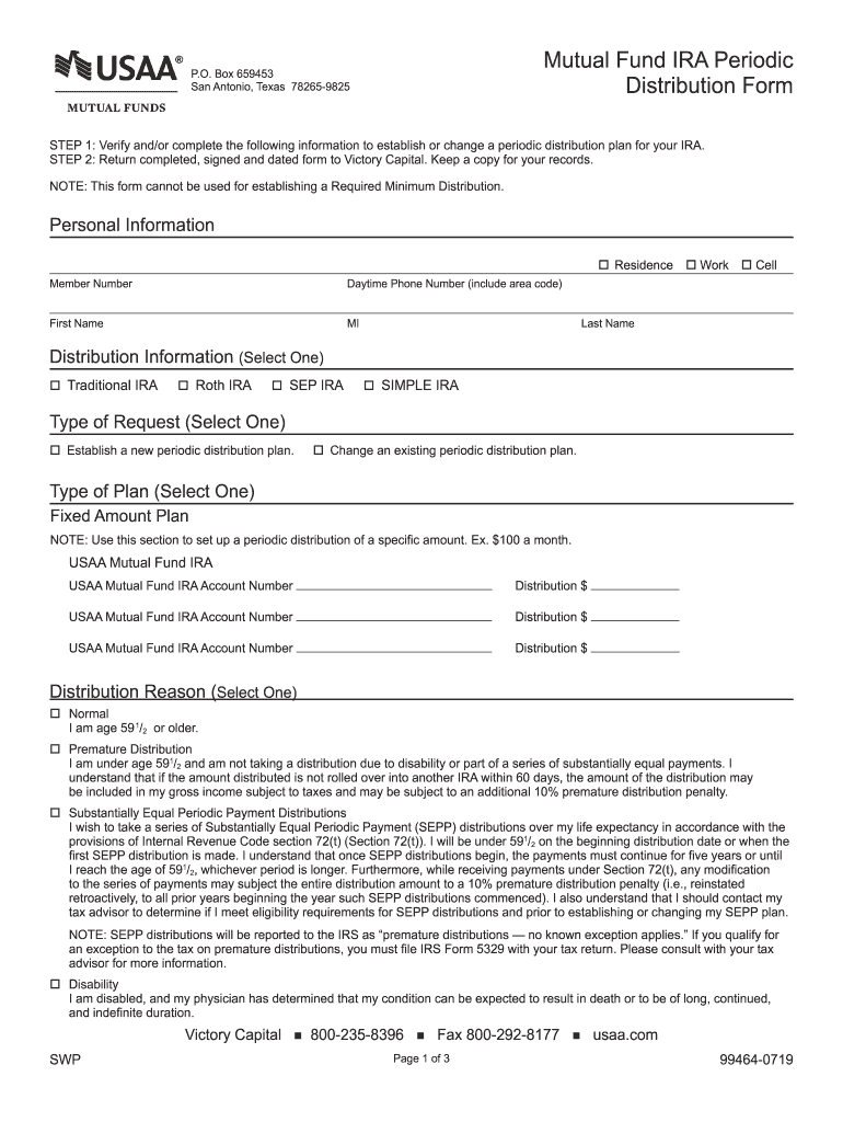 Fillable Online Mutual Fund IRA Periodic Distribution Form Fax Email ...
