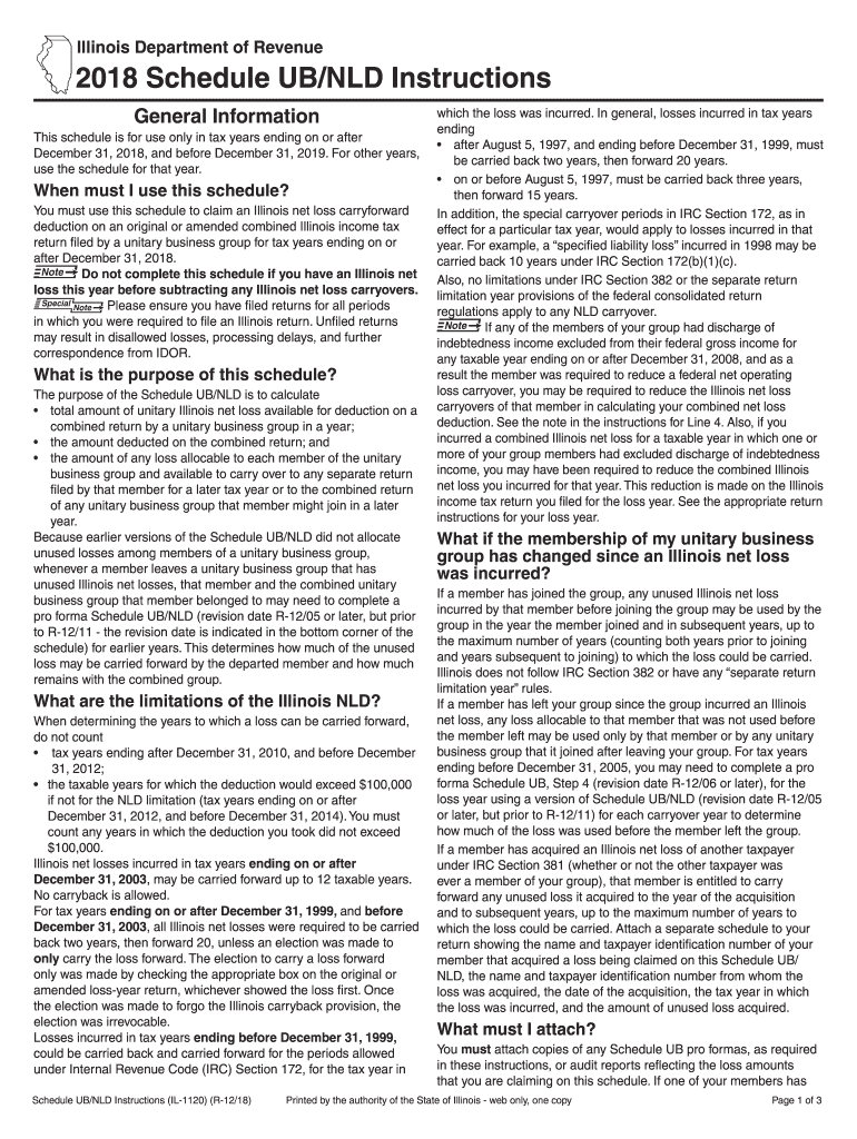 Fillable Online Illinois Schedule UB-INS (Tax for a Unitary Business ...