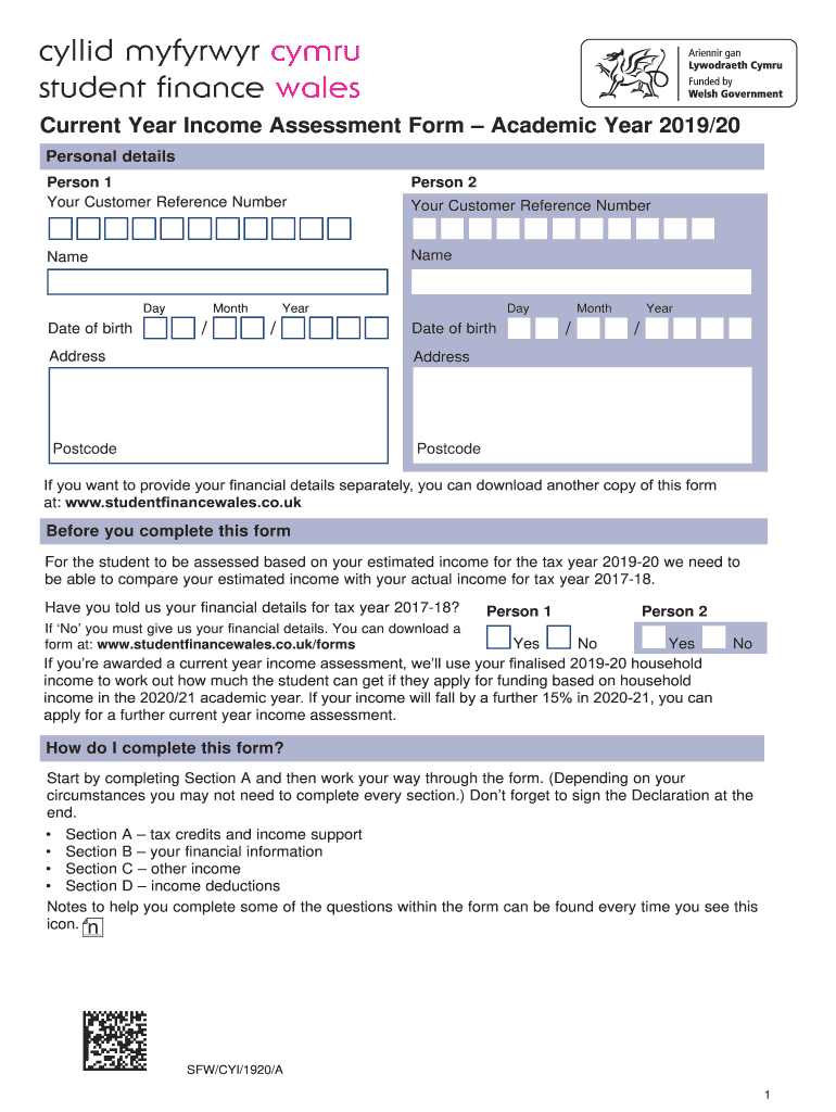 Fillable Online Student Finance Wales - Current Year Income Form - 2019/20 Fax Email Print ...