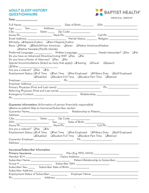 Fillable Online ADULT SLEEP HISTORY Fax Email Print - pdfFiller