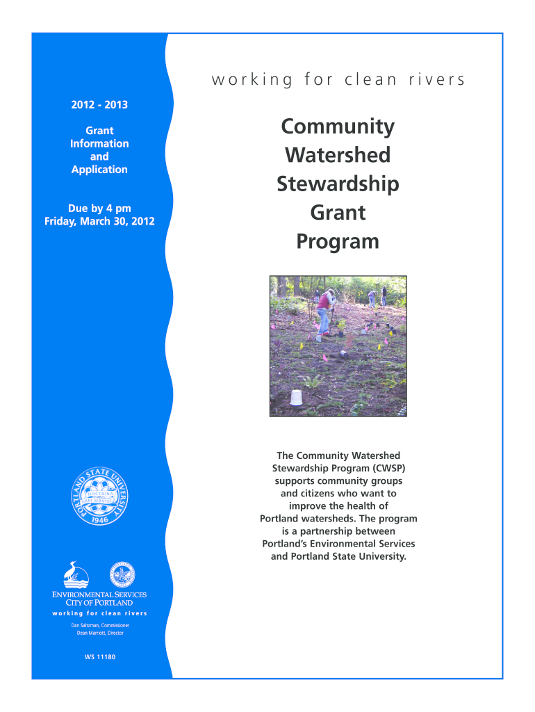 Fillable Online Community Watershed Stewardship Program. CWSP Grant Information and 2012-2013 ...