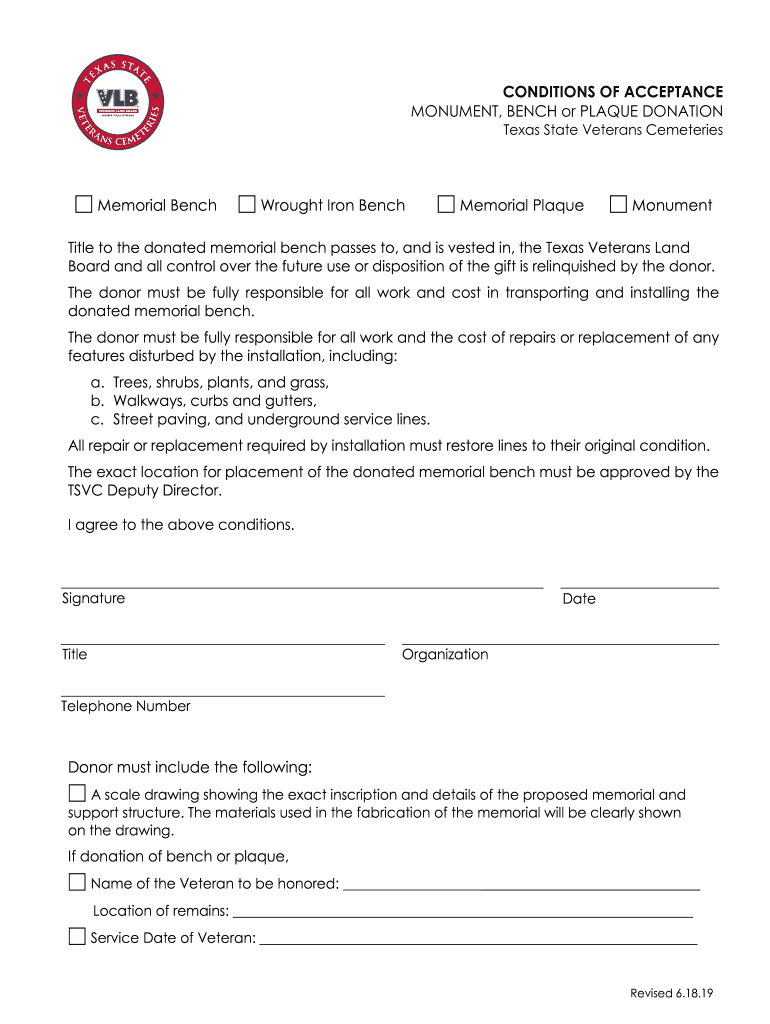 Fillable Online Monument, Bench or Plaque Donation Form Fax Email Print ...