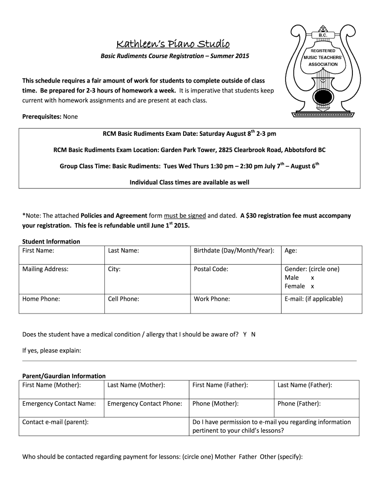 Fillable Online Kathleens Piano Studio Fax Email Print - pdfFiller