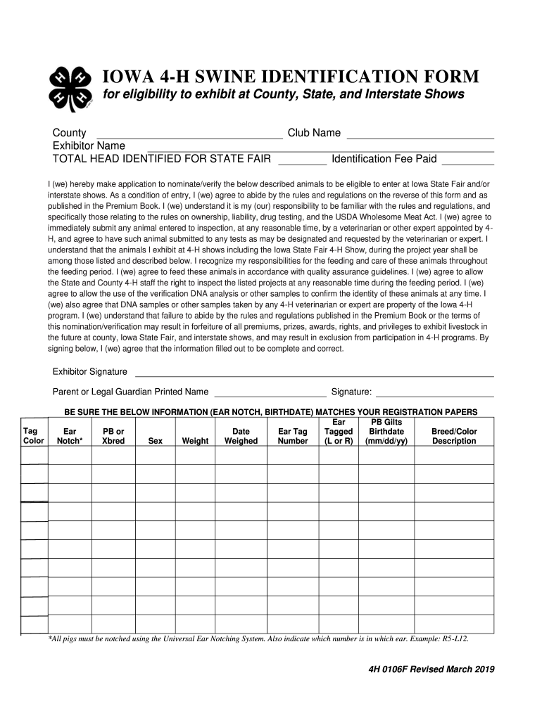 Fillable Online IOWA 4-H SWINE IDENTIFICATION FORM Fax Email Print ...