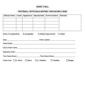 Fillable Online FOOTBALL OFFICIALS REPORT AND SCORE CARD Fax Email ...
