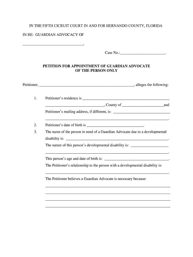 Fillable Online Guardian Advocate - Petition for Appointment of ...