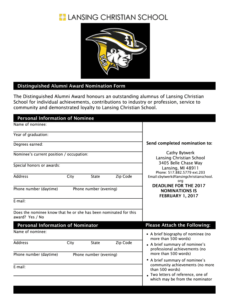 Fillable Online The Distinguished Alumni Award honours an outstanding ... Fax Email Print ...