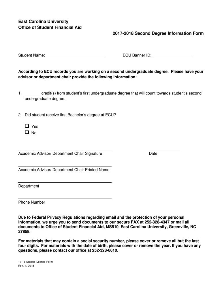 Fillable Online Second Degree Admitted Student Checklist - ECU's admissions Fax Email Print ...