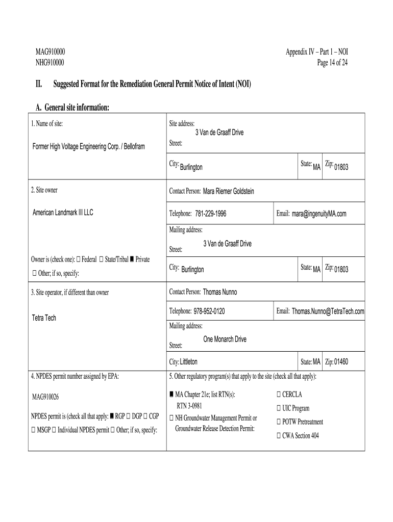 Fillable Online Subject: NPDES RGP NOI Application, Temporary ... - EPA ...