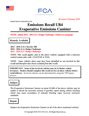 Fillable Online Emissions Recall UB4 Evaporative Emissions Canister Fax ...