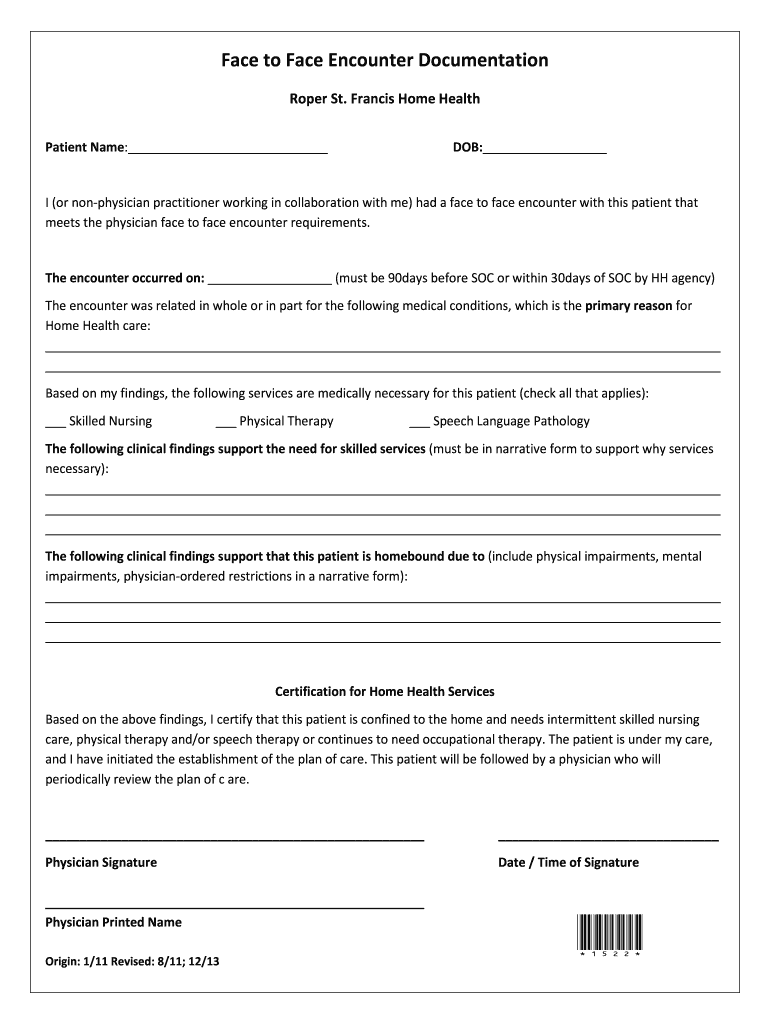 Face to Face Encounter Documentation - Blank Fillable Template | Fill ...