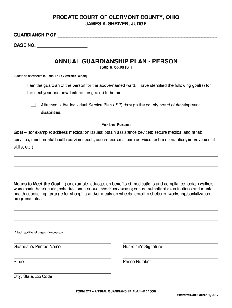 Fillable Online annual guardianship plan - person - Clermont County ...