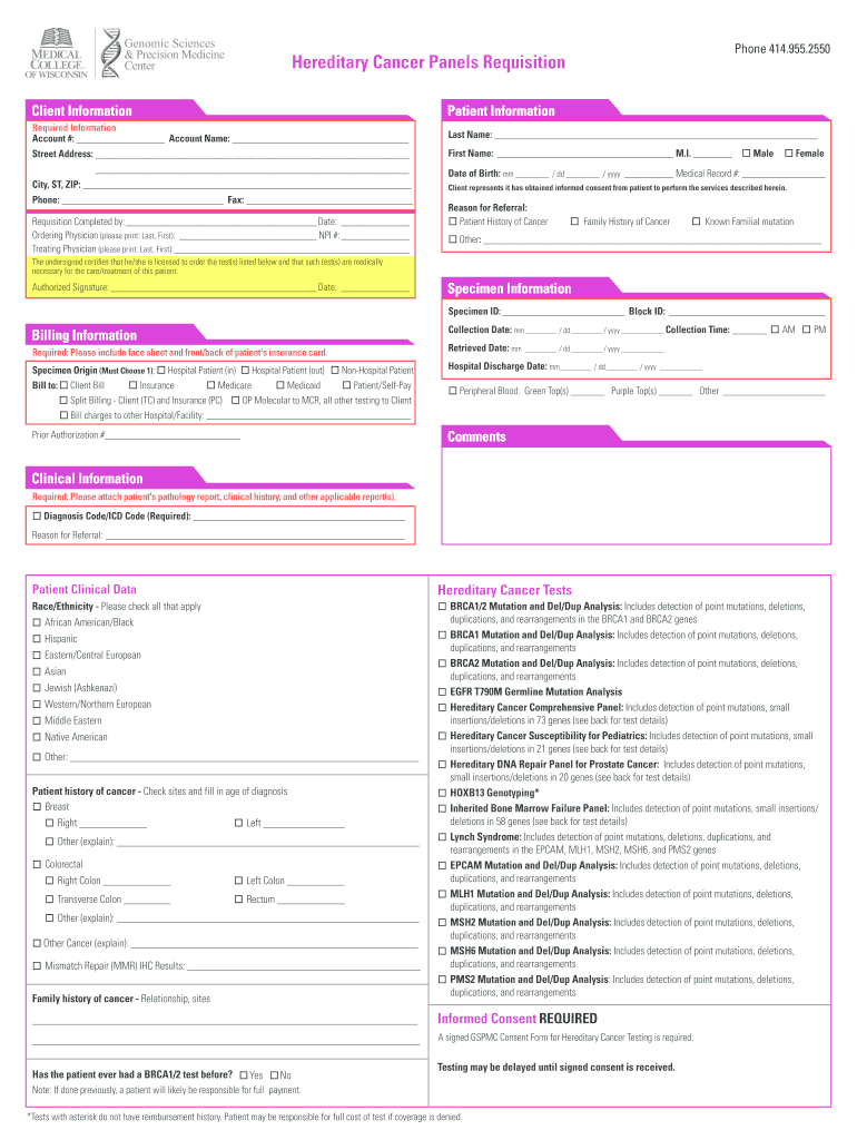 Fillable Online Hereditary Cancer Panels Requisition Fax Email Print ...