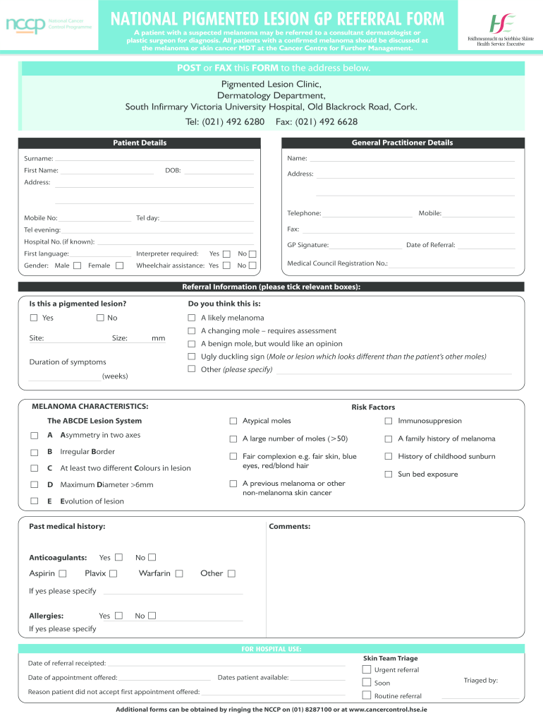 Fillable Online National Pigmented Lesion Gp Referral Form - Fill ...