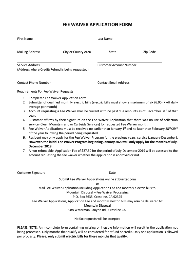 Fillable Online burrtec fee waiver form Fax Email Print - pdfFiller