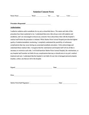 Fillable Online Sedation Consent Form - Harbor Point Animal Hospital ...