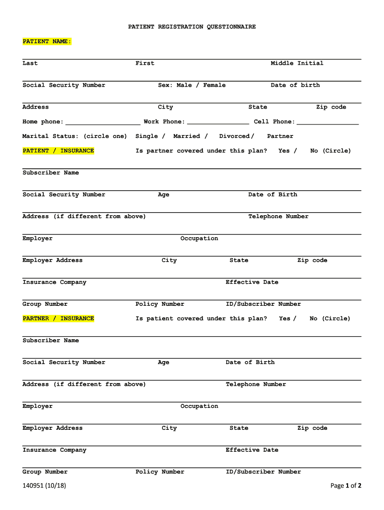 Fillable Online Patient Registration Questionnaire. Patient Registration Questionnaire Fax Email ...