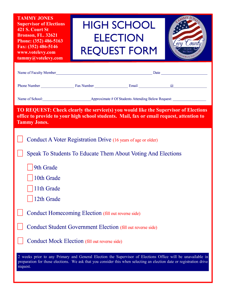 Fillable Online HIGH SCHOOL ELECTION REQUEST FORM Fax Email Print ...