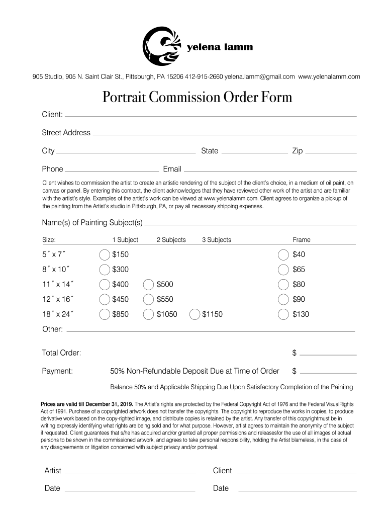 Fillable Online Portrait Commission FORM Fax Email Print - pdfFiller
