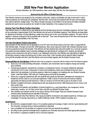 Fillable Online 2020 New Peer Mentor Application Fax Email Print - pdfFiller