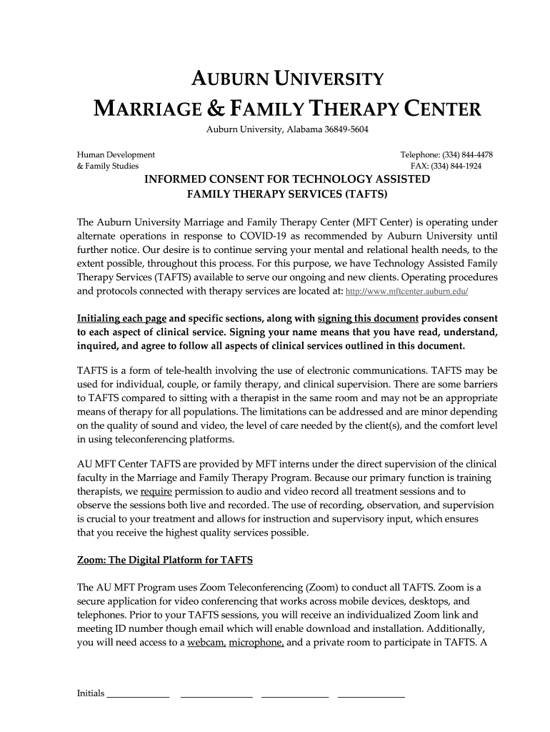 Fillable Online AU MFT Informed Consent for TAFTS Fax Email Print ...