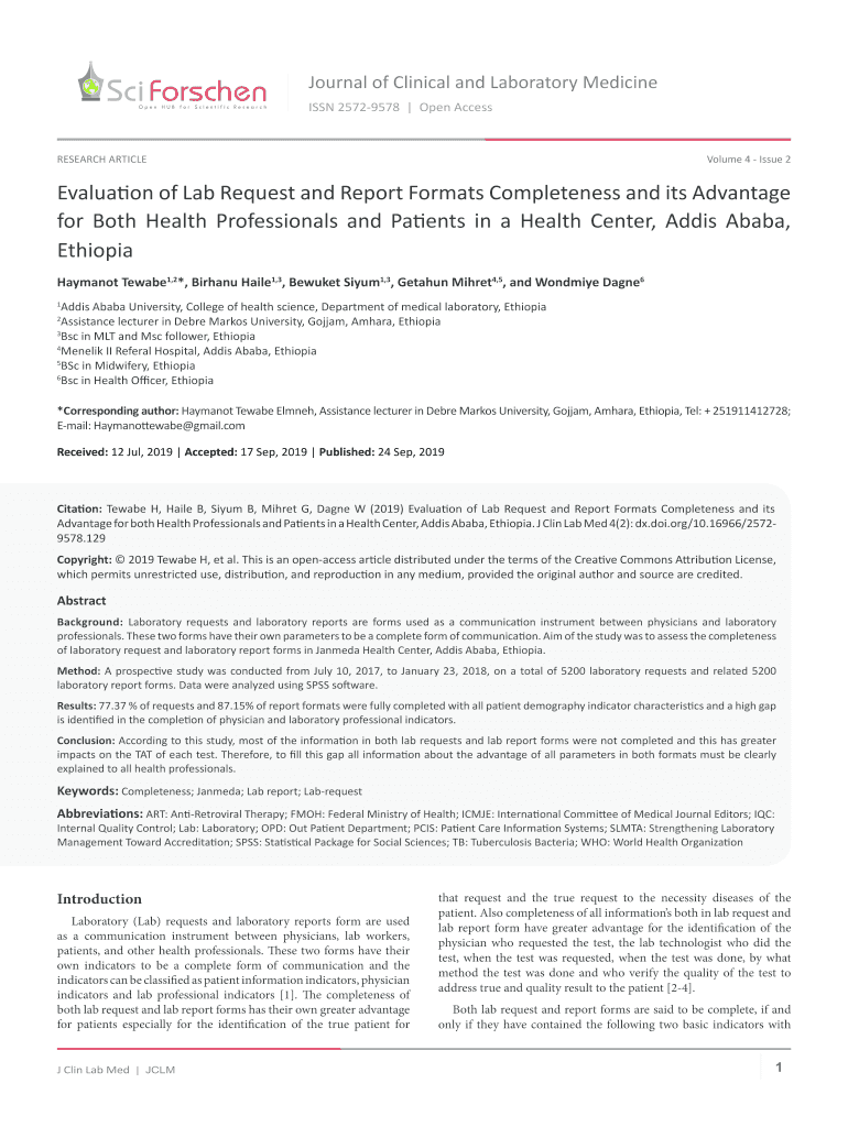 Fillable Online Evaluation of Lab Request and Report Formats Completeness and its Advantagefor ...