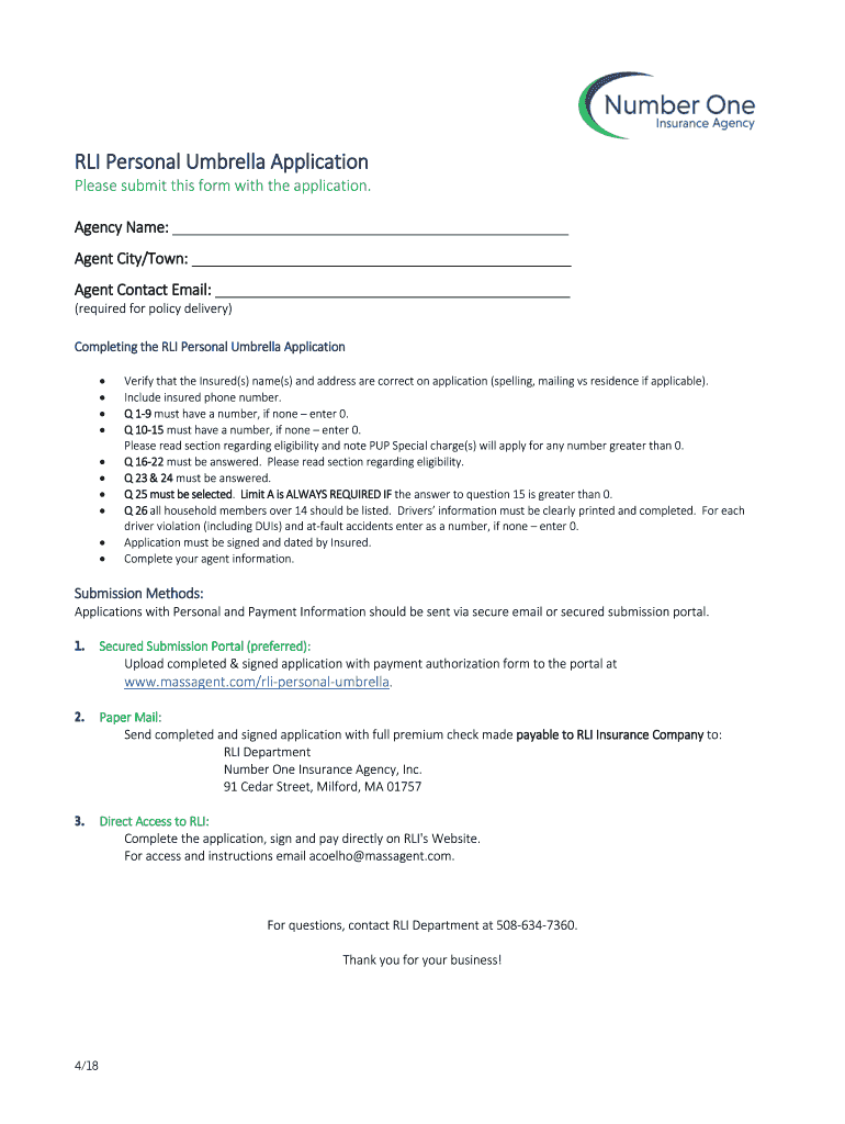 Fillable Online RLI Personal Umbrella Application - HubSpot Fax Email ...