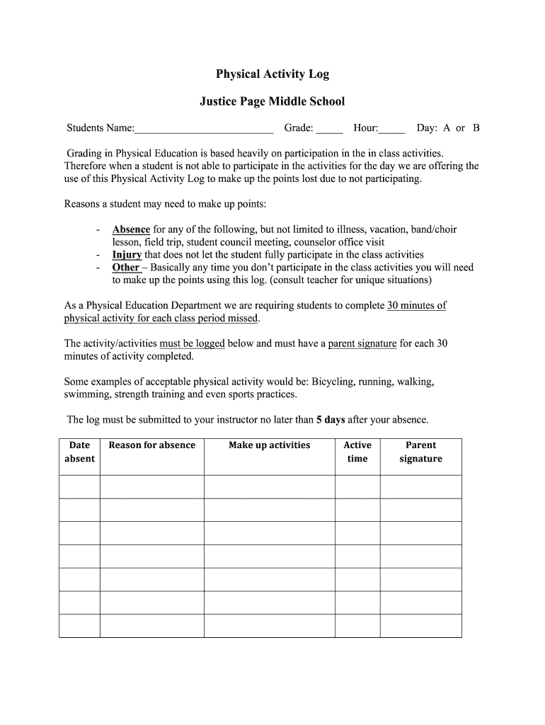 Fillable Online Physical Activity Log.docx Fax Email Print - pdfFiller