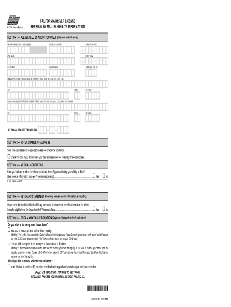 2020 Form CA DMV DL 410 FO Fill Online Printable Fillable Blank 