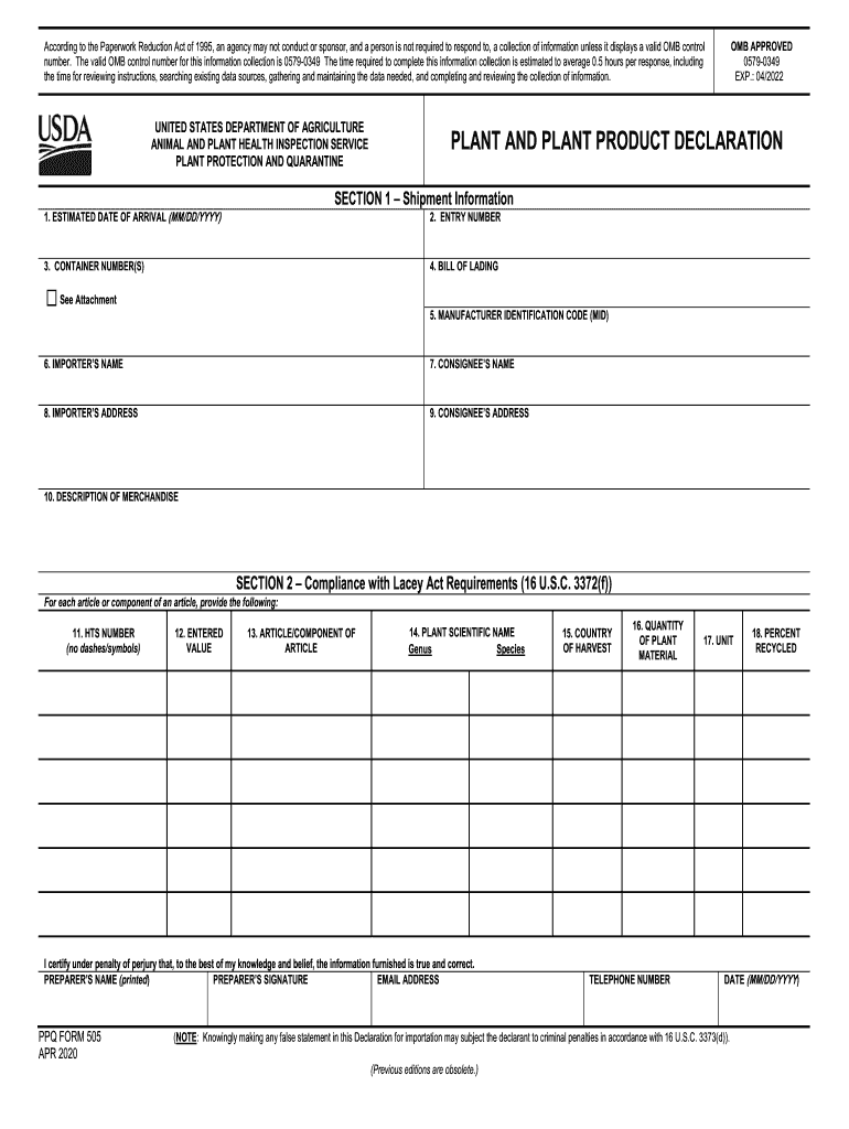 2020-2025 Form USDA PPQ 505 Fill Online, Printable, Fillable, Blank ...