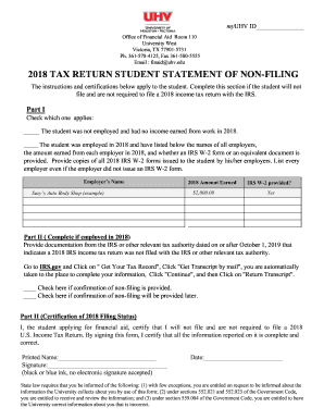 Fillable Online 2017 tax return student statement of non-filing ...