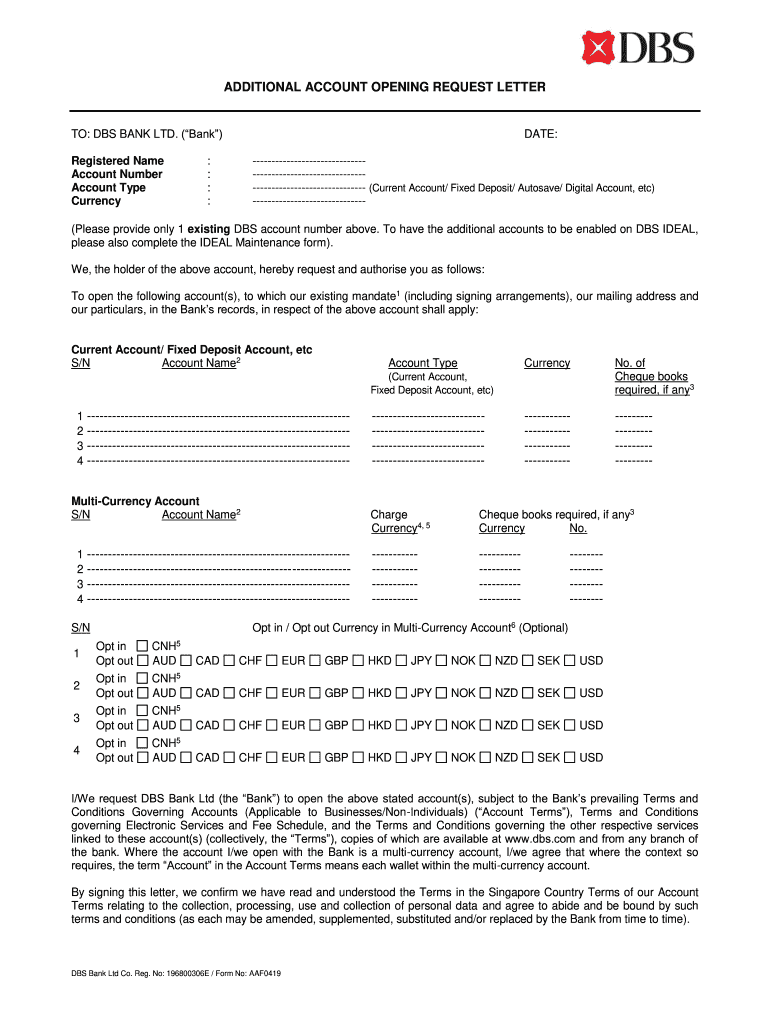 Fillable Online DBS Additional Account Opening Request Letter - DBS ...