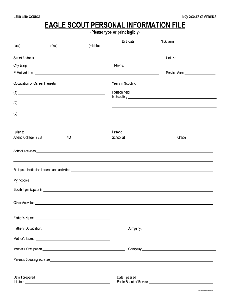 Eagle Scout Personal Data Sheet Fill Online Printable Fillable