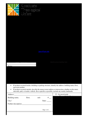 Fillable Online GTU Crime Incident Report Form. Clery Act CSA Report ...