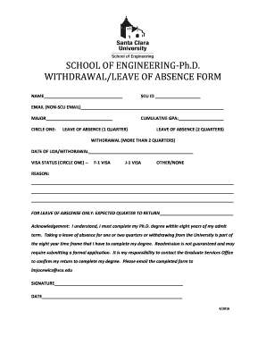 Fillable Online SCHOOL OF ENGINEERING-MASTER OF SCIENCEWITHDRAWL/LEAVE ...