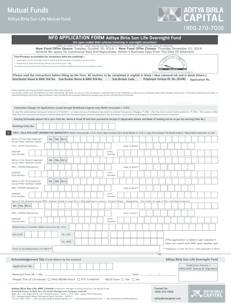 Fillable Online ADITYA BIRLA SUN LIFE OVERNIGHT FUND FULL KIM 171018.cdr Fax Email Print - pdfFiller