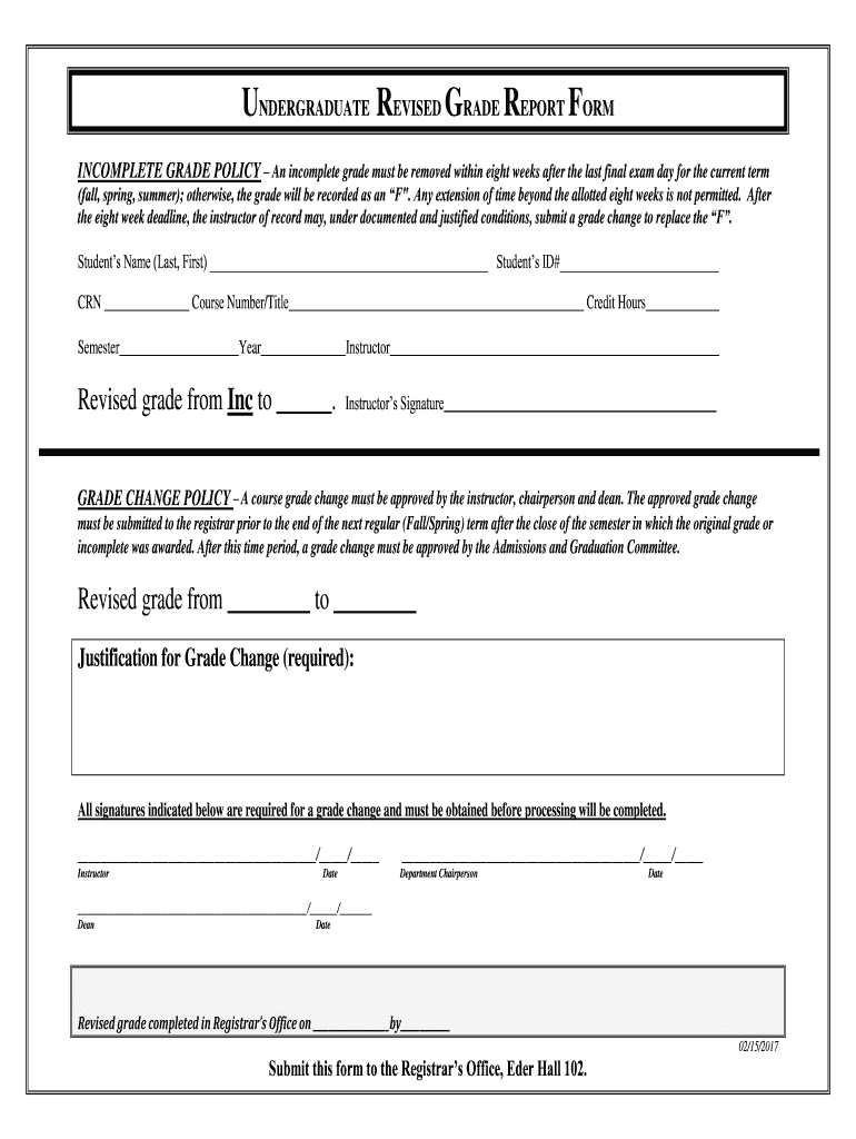Fillable Online UNDERGRADUATE REVISED GRADE REPORT FORM Fax Email Print ...