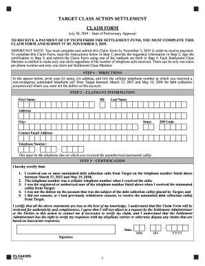 Fillable Online TARGET CLASS ACTION SETTLEMENT CLAIM FORM Fax Email ...