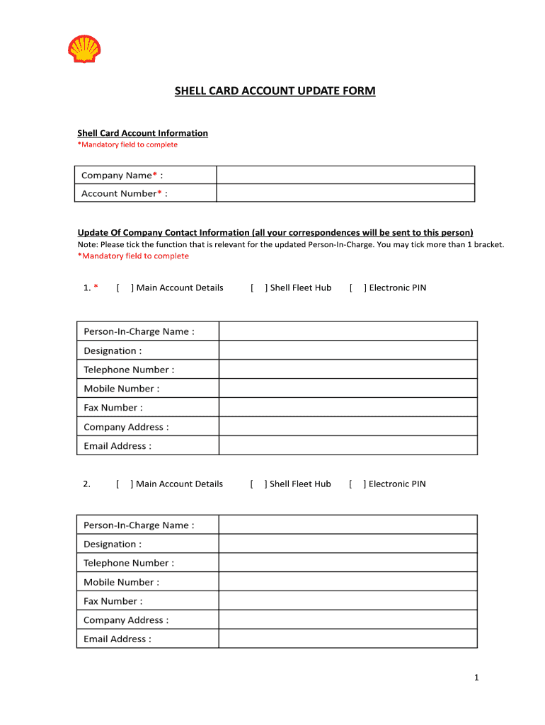 Fillable Online Shell Card Account Update Form Fax Email Print - pdfFiller