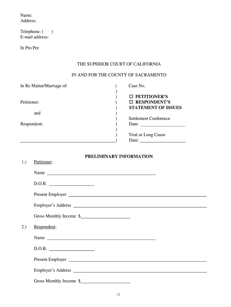 Fillable Online Statement of Issues - Sacramento Superior Court - CA ...